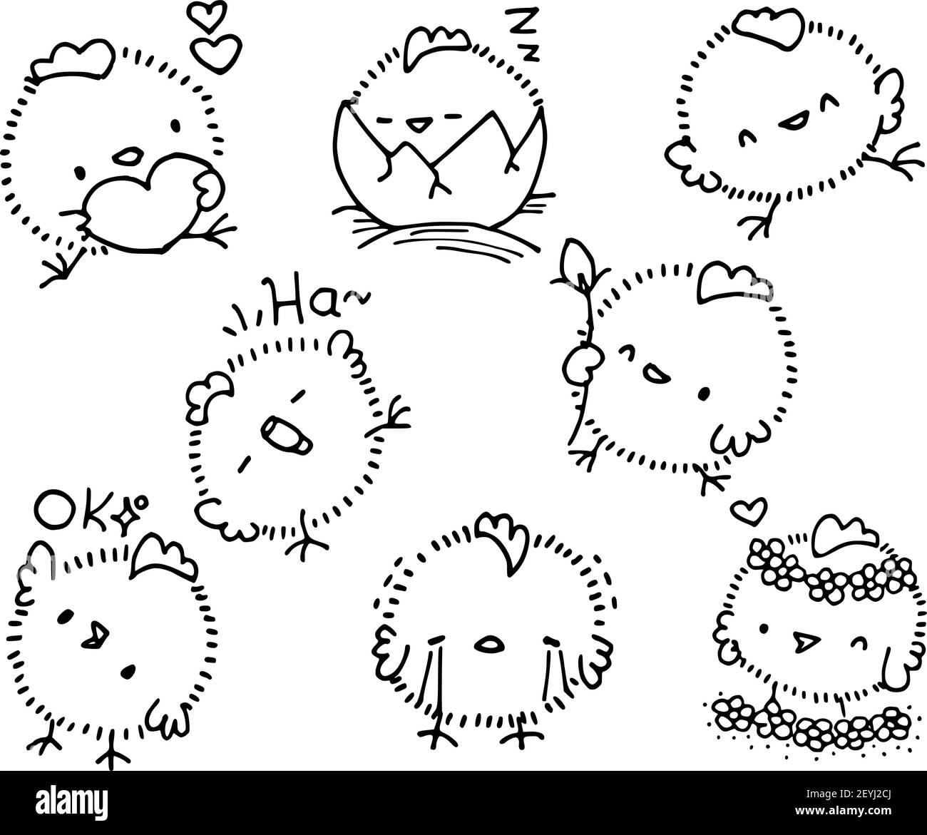 vector cartoon cute chick stickers emoji set Stock Vector Image & Art ...