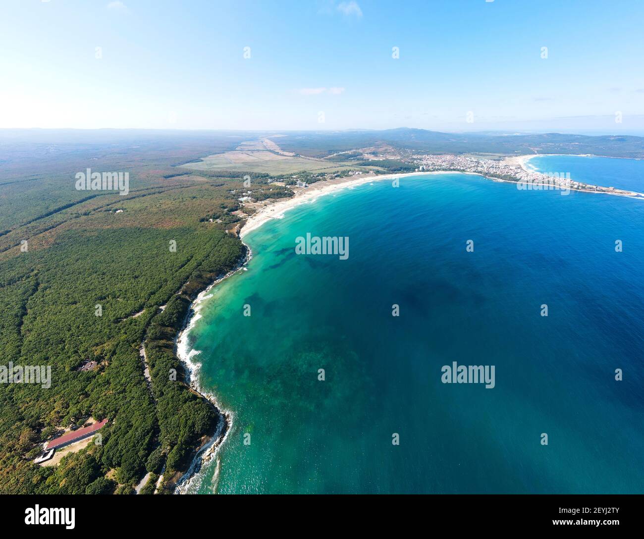 Aerial panorama of South Beach of Primorsko, Burgas Region, Bulgaria ...