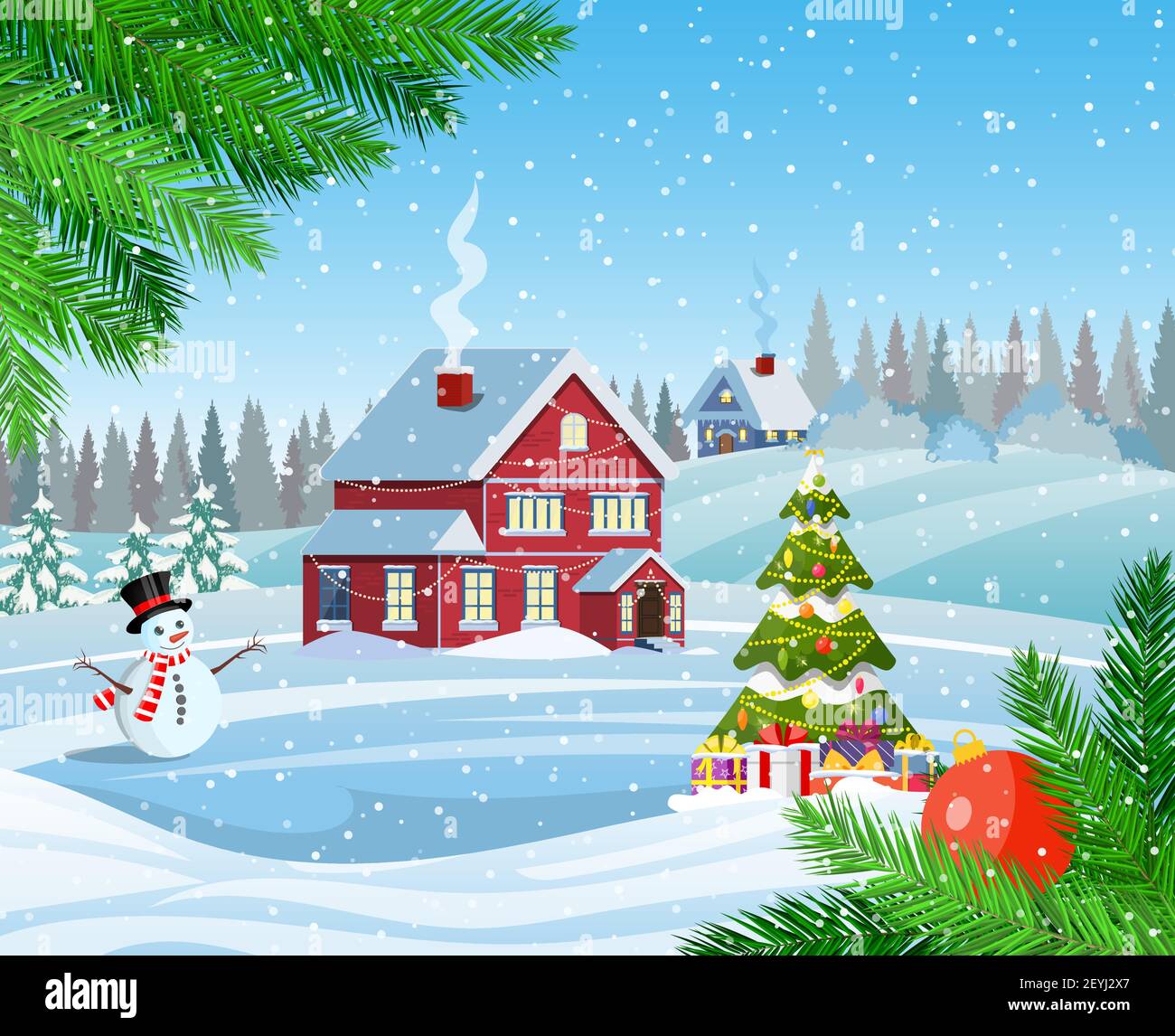 snowy village landscape Stock Vector Image & Art - Alamy