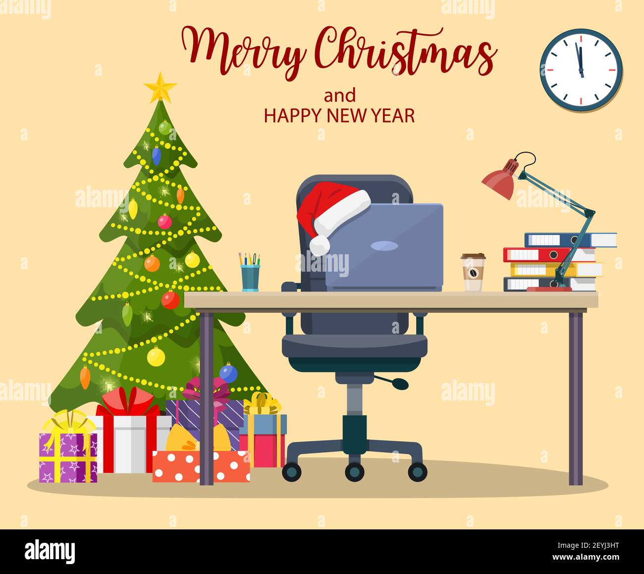 Office desk christmas decoration Stock Vector Images - Alamy
