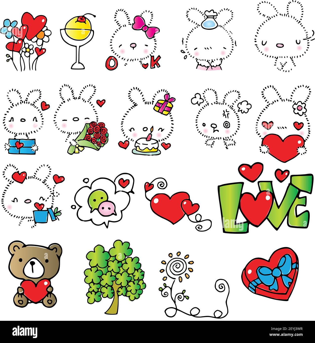 vector cartoon cute rabbit stickers emoji set Stock Vector Image & Art ...