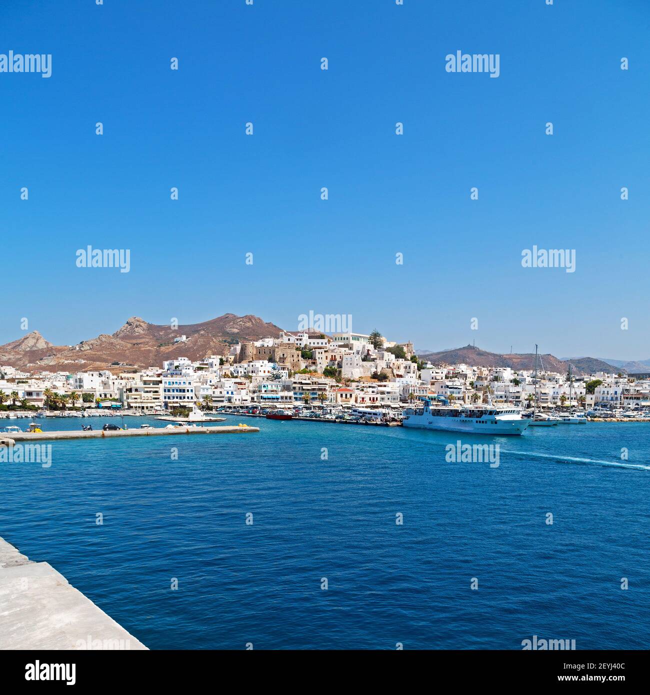 Old history in cyclades island harbor and boat santorini naksos europe ...