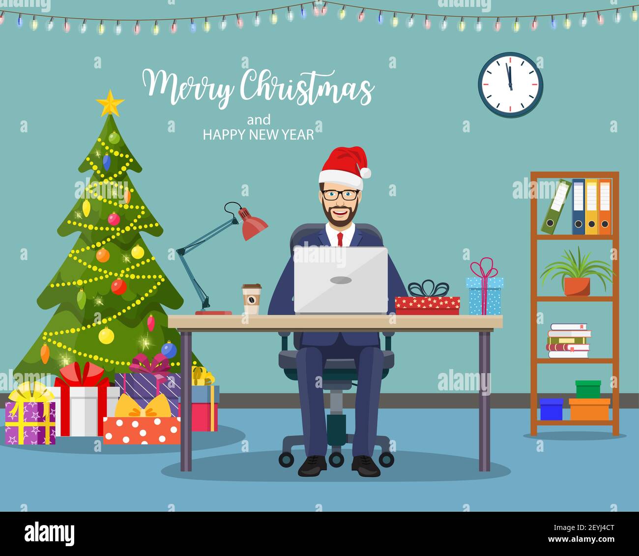 Office interior merry christmas Stock Vector Images - Alamy