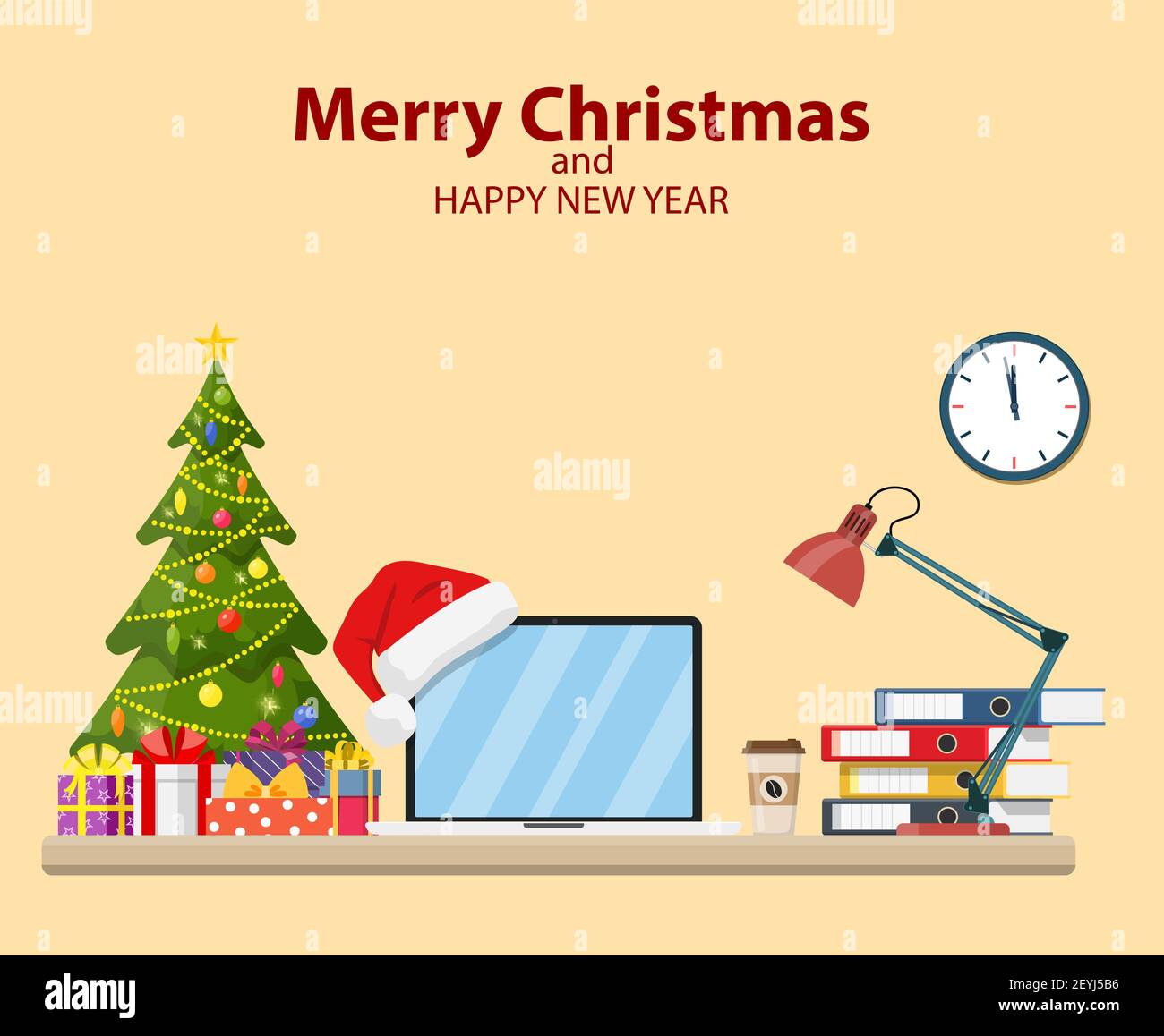 Office interior merry christmas Stock Vector Images - Alamy