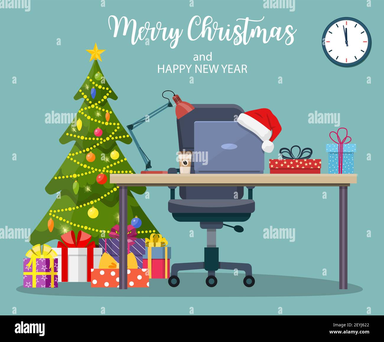 Office desk christmas decoration Stock Vector Images - Alamy