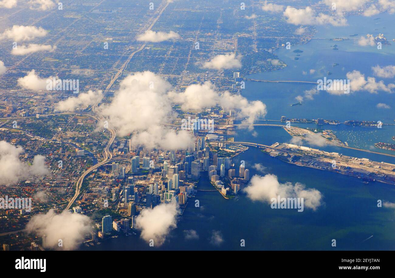 Miami, Florida - Overview from the air of Downtown Miami and Miami ...
