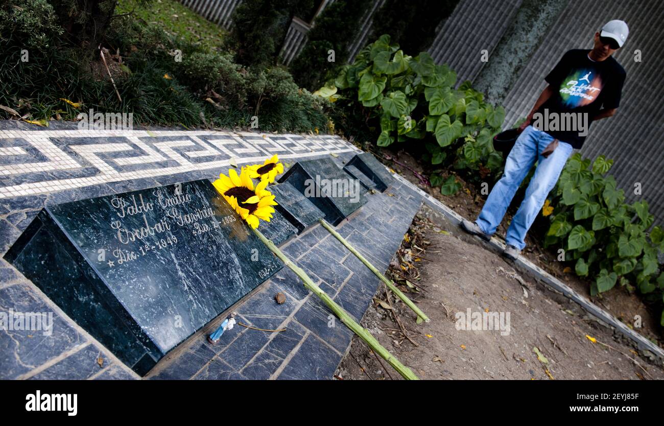 Medellin, Colombia - The grave of the biggest drug lord of South America Pablo Escobar of the ...