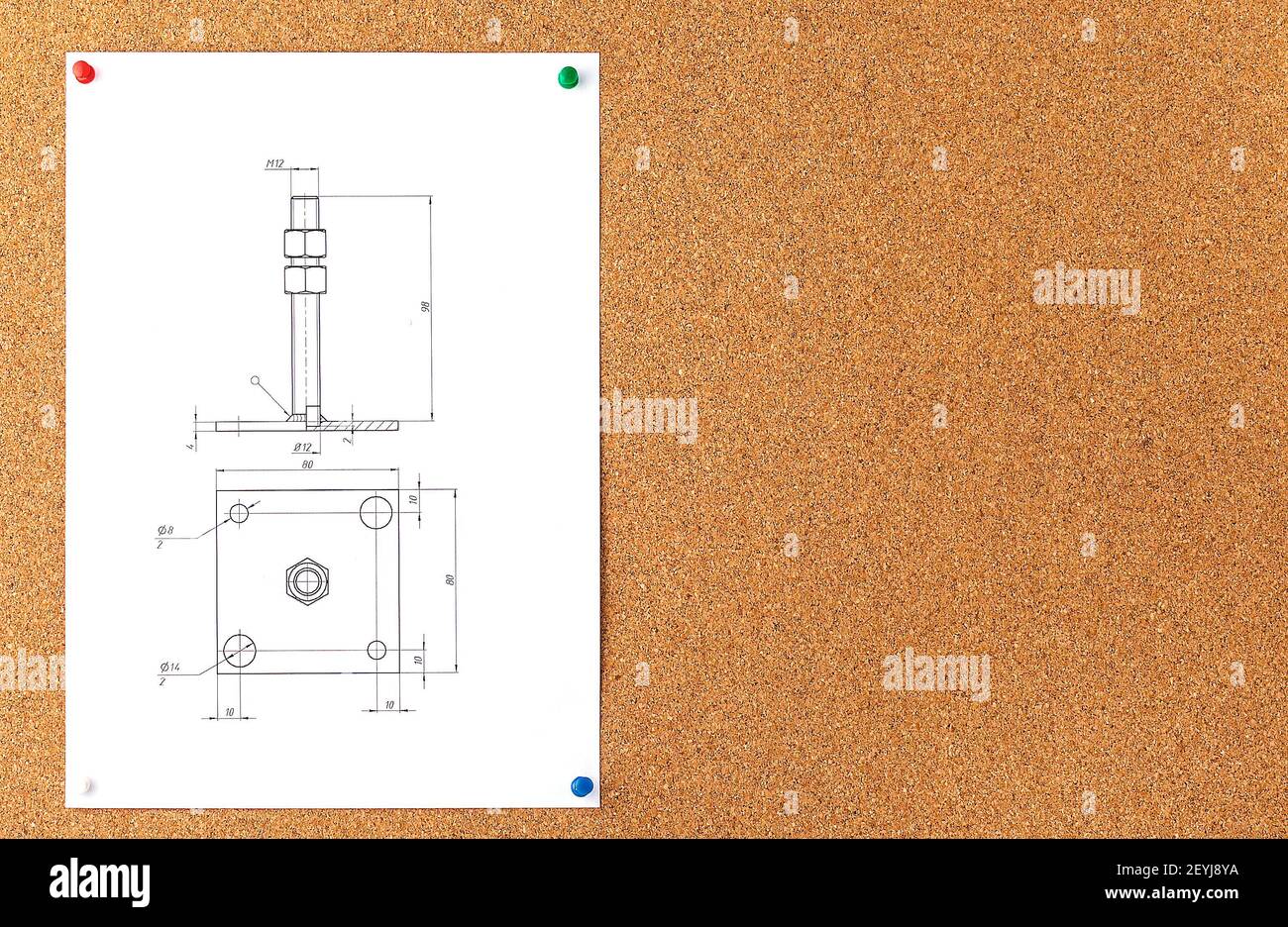 The drawing with buttons on a cork surface Stock Photo - Alamy