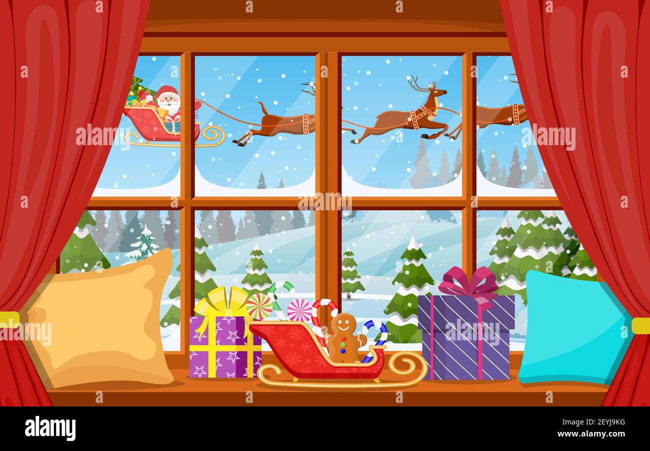 Christmas window view with a snowy landscape Stock Vector Image & Art ...