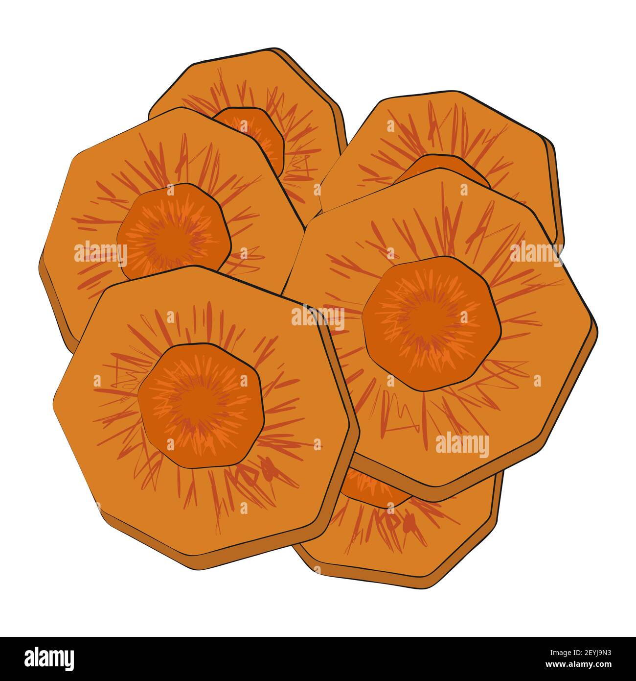 Carrot cut into circles or slices. Juicy raw vegetable for a healthy ...