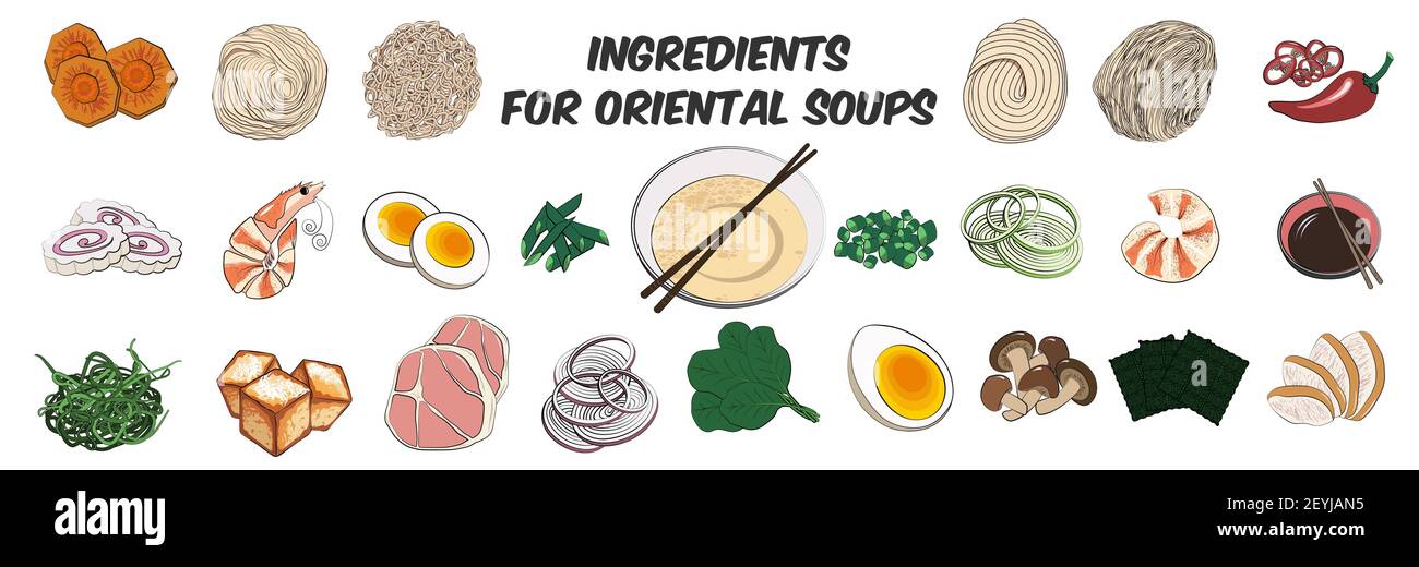 Traditional Japanese or Korean food-a large set of ingredients for ...