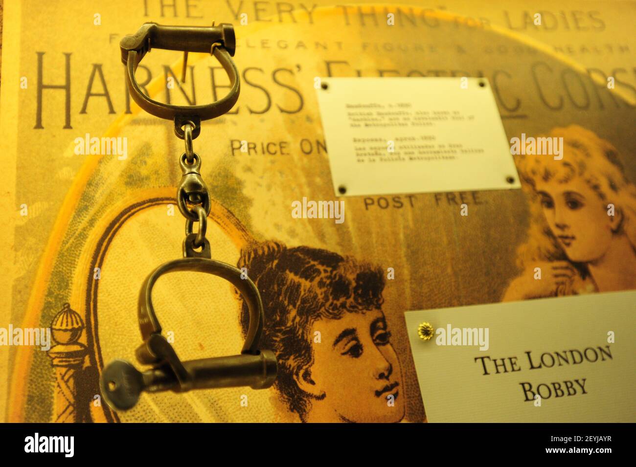 British handcuffs or "darbies" from 1890 on display. The International ...