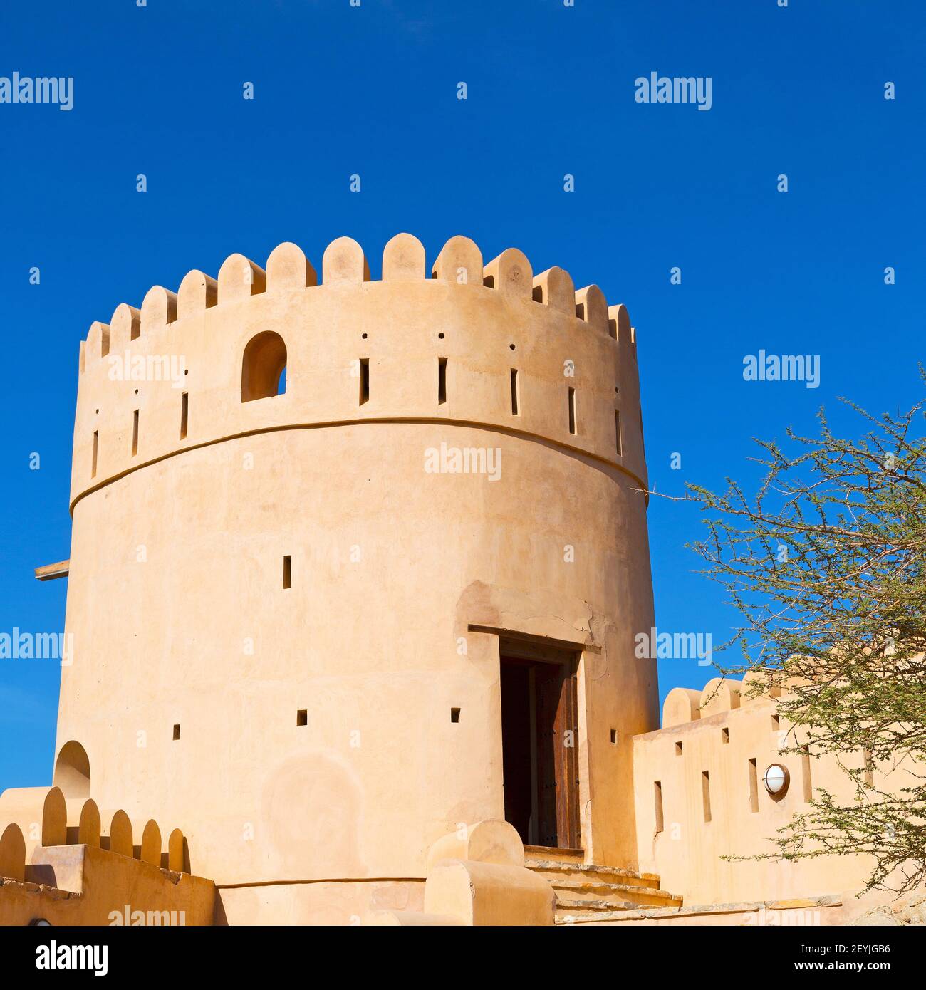 In oman muscat the old defensive fort battlesment sky and star brick ...
