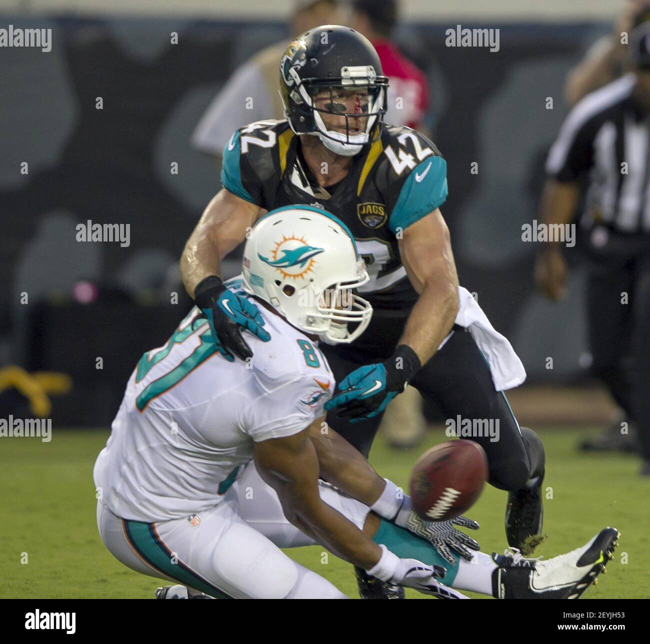 Miami Dolphins tight end Dustin Keller catches a touchdown pass while ...