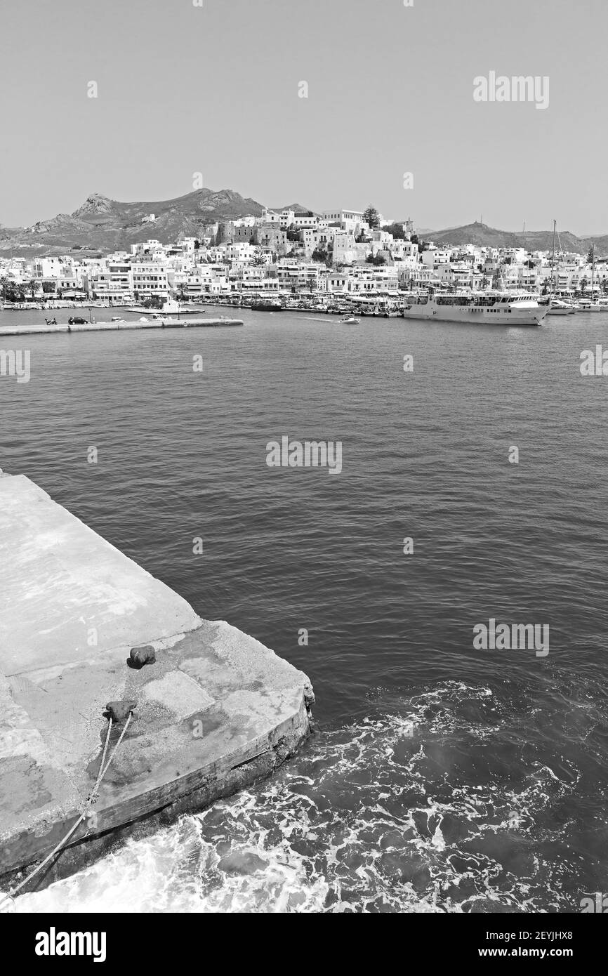 Old history in cyclades island harbor and boat santorini naksos europe ...