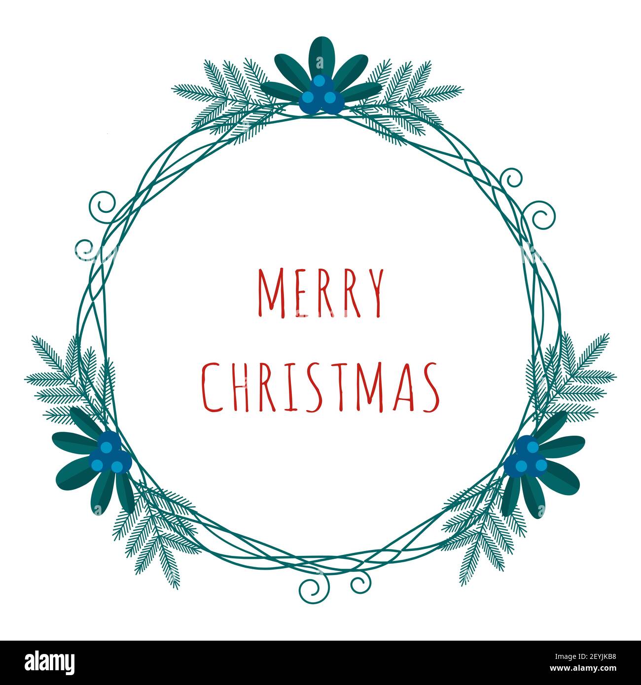 Merry Christmas greeting card with winter plants frame in the modern ...