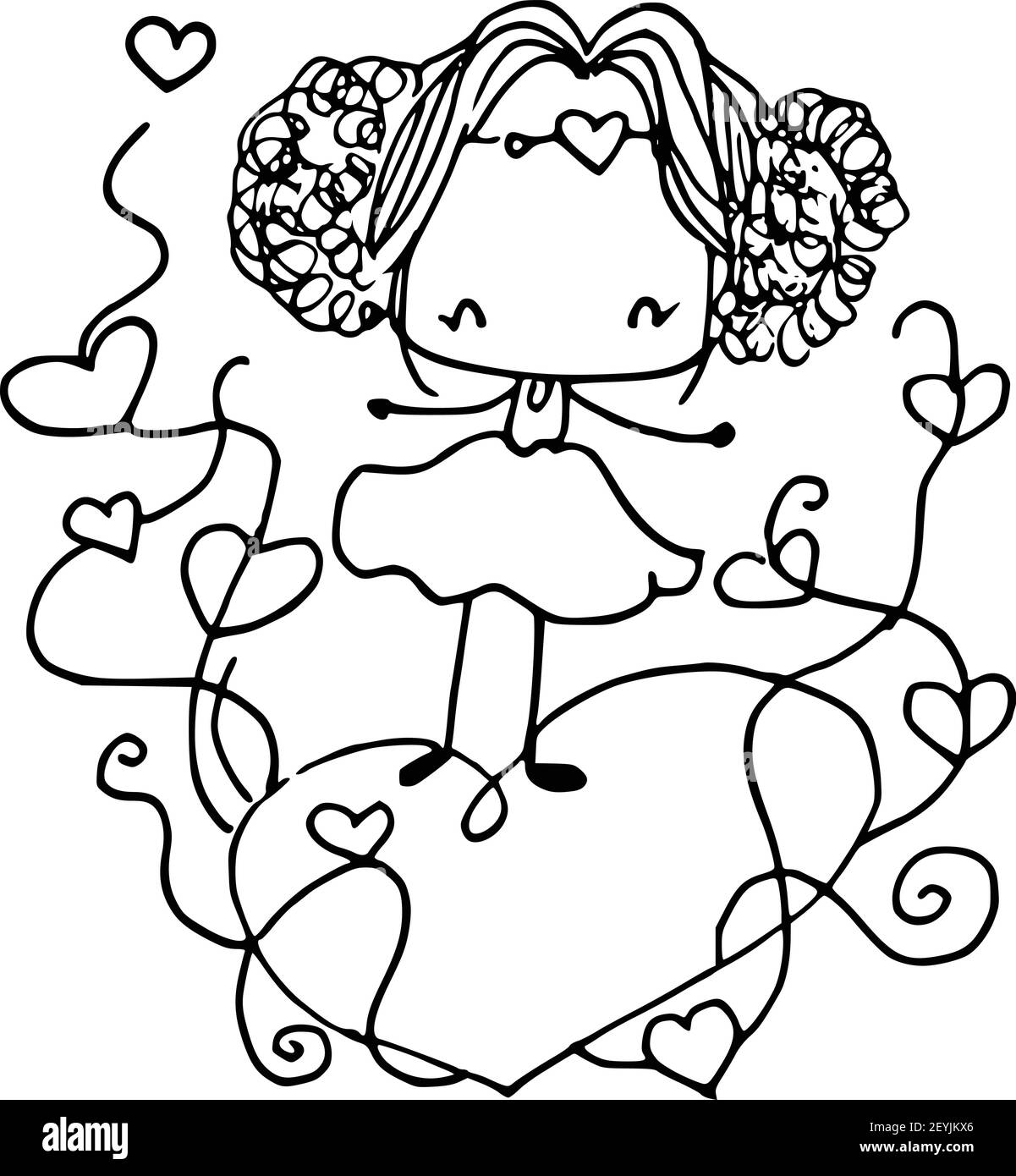 vector cartoon kids hold heart shape black and white Stock Vector Image ...