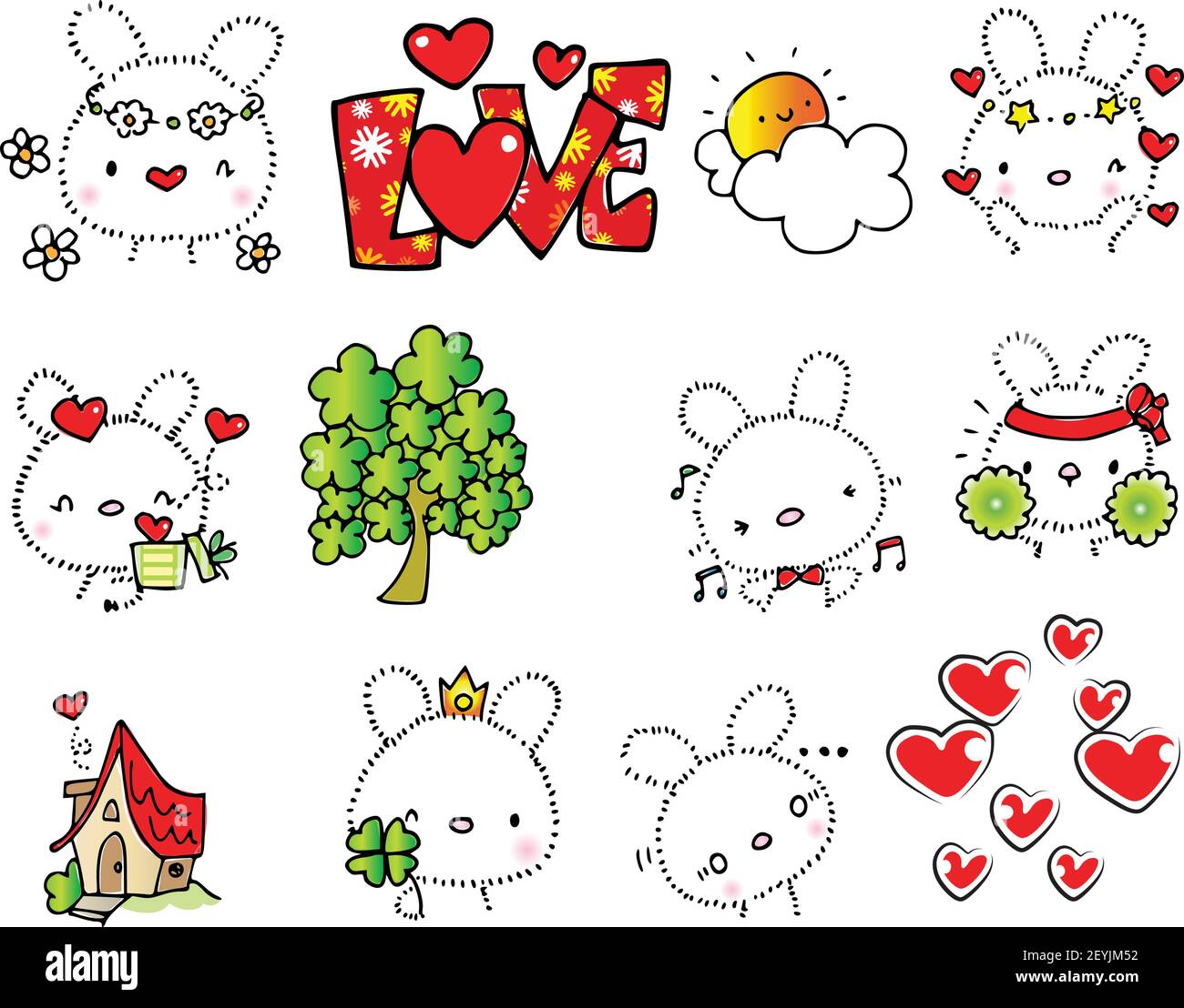 vector cartoon cute rabbit stickers emoji set Stock Vector Image & Art ...