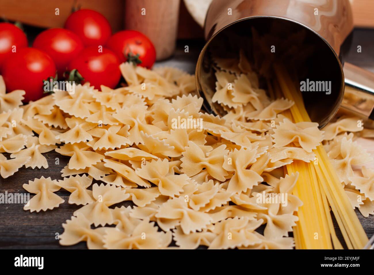 pasta plates italian cuisine cooking wood table Stock Photo - Alamy