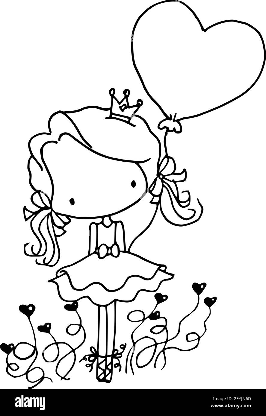 vector cartoon kids hold heart shape black and white Stock Vector Image ...