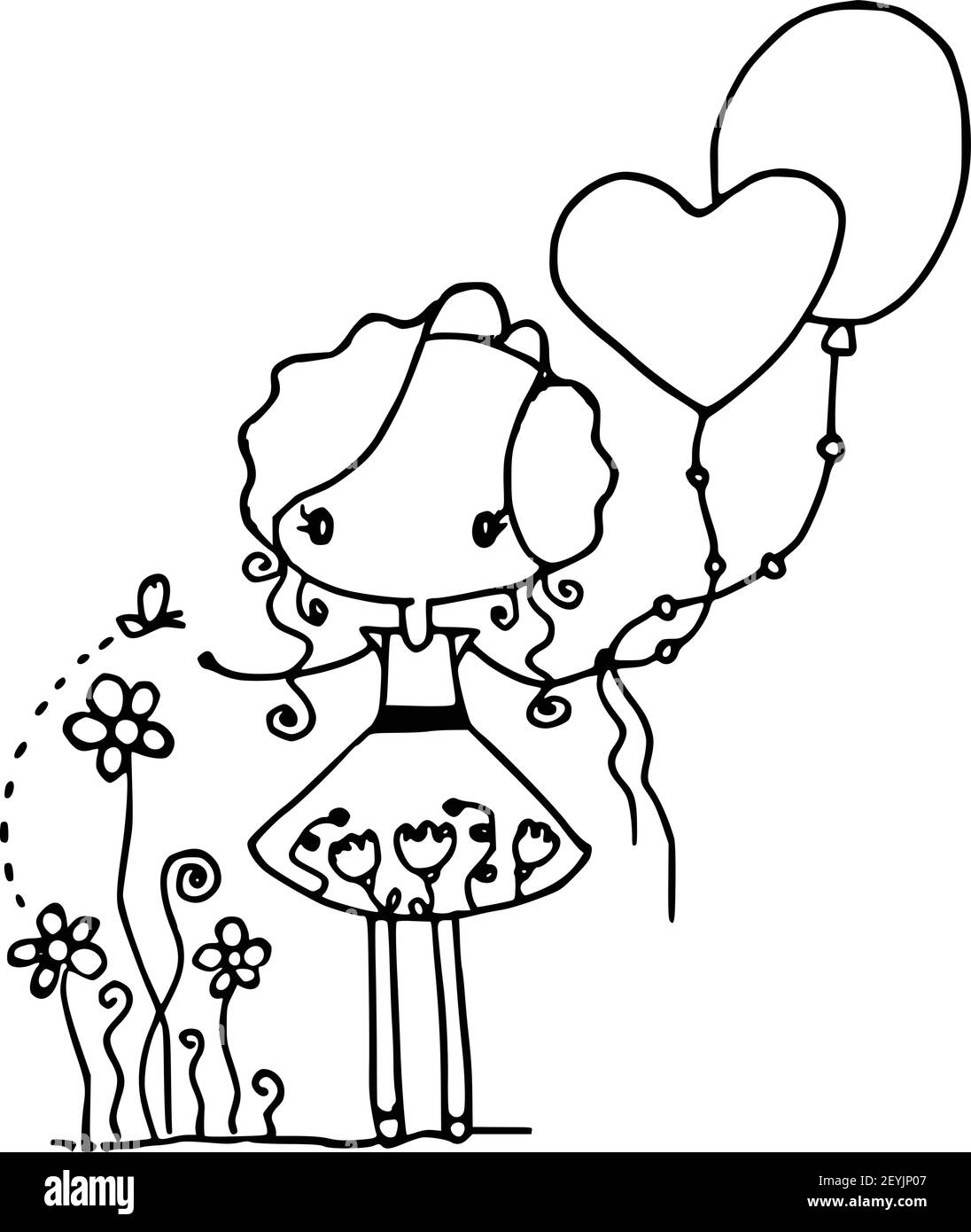 vector cartoon kids hold heart shape black and white Stock Vector Image ...