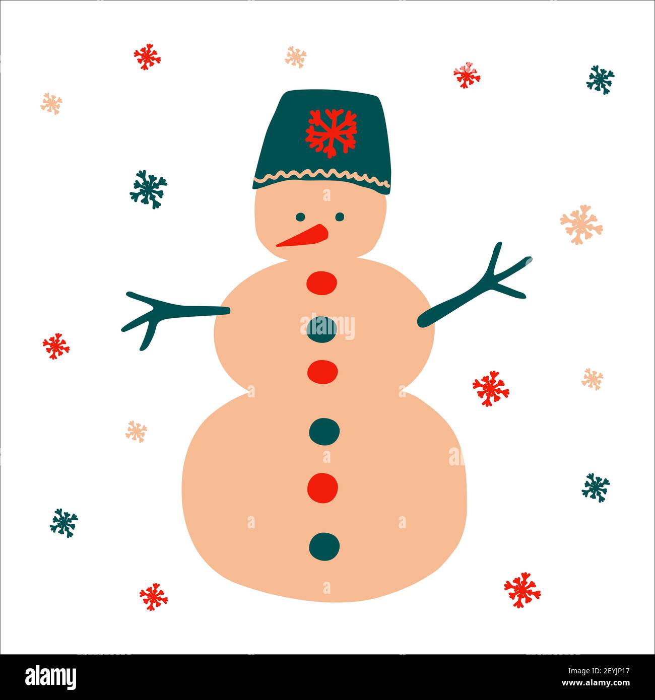 Christmas traditional snowman in a beautiful hat on a white background ...