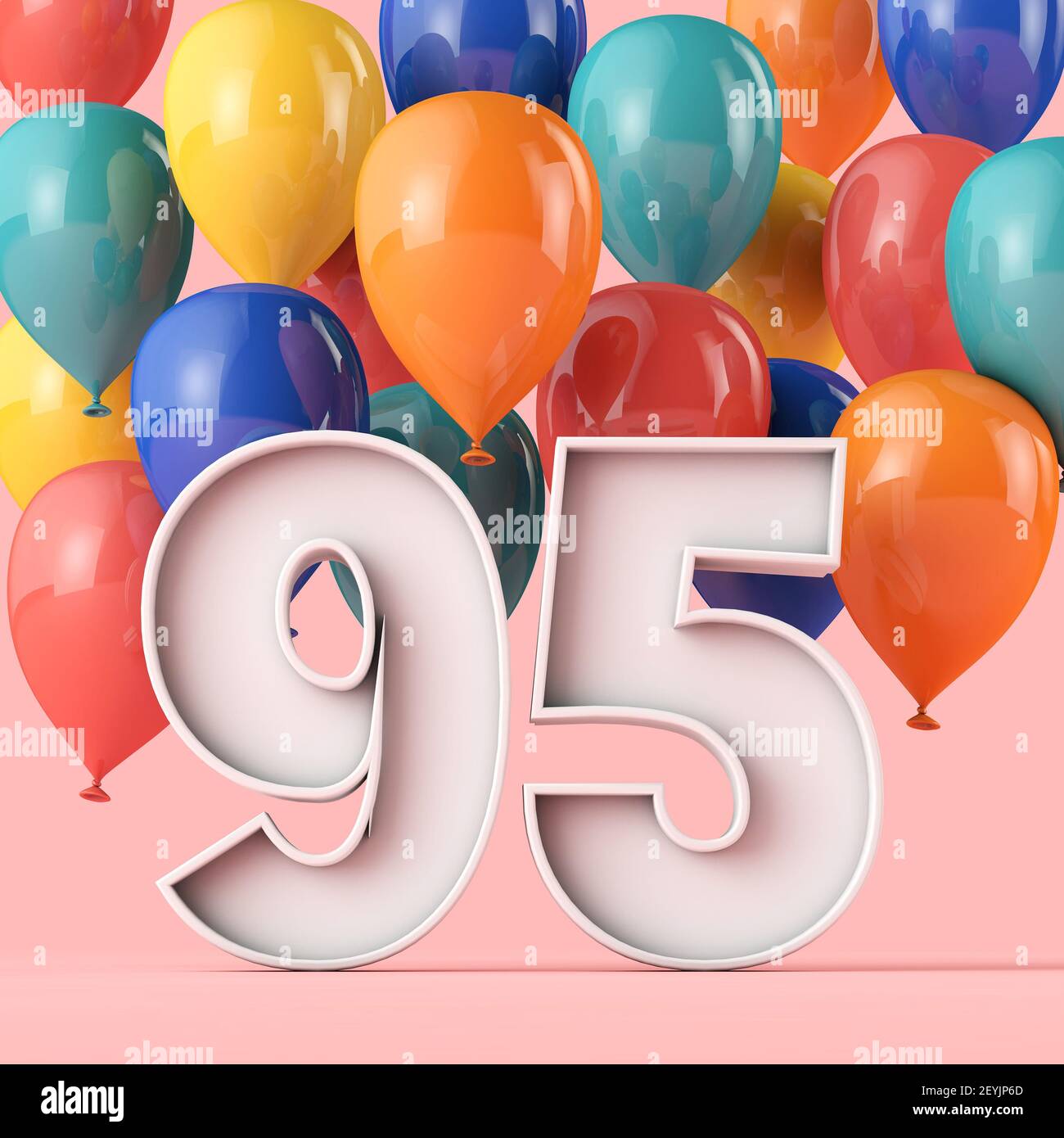 Happy 95th birthday background with colourful balloons. 3D Rendering ...