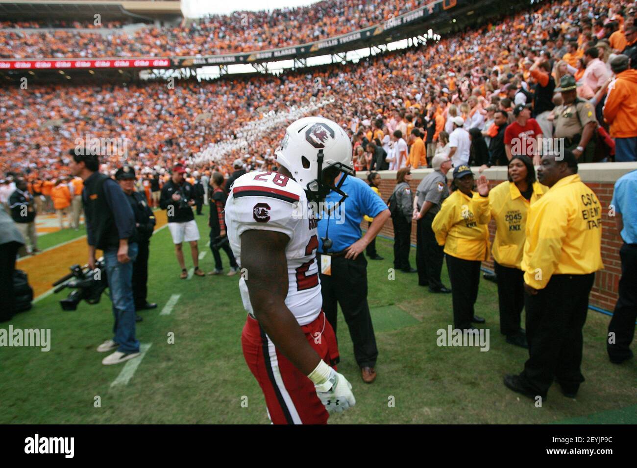 South Carolina running back Mike Davis (28) walks off the field at the ...