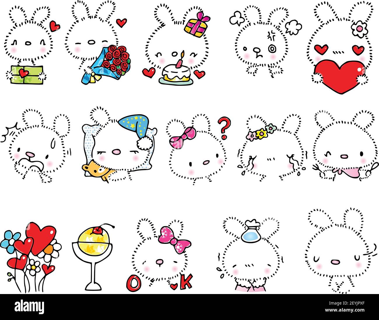 vector cartoon cute rabbit stickers emoji set Stock Vector Image & Art ...