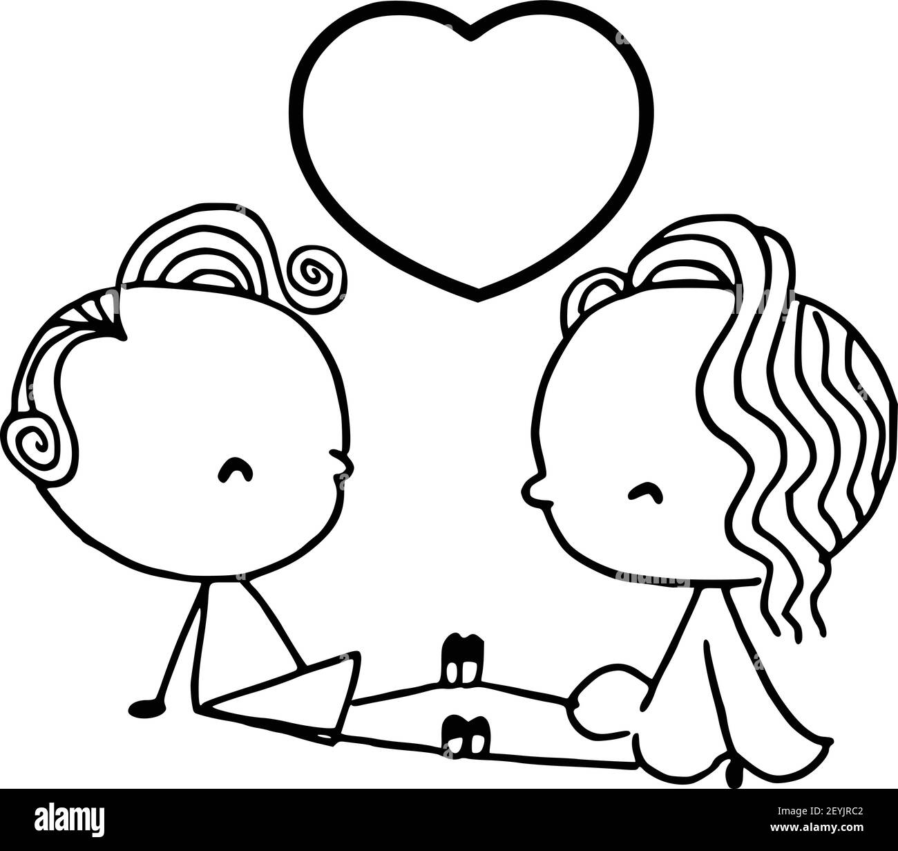 vector cartoon kids hold heart shape black and white Stock Vector Image ...