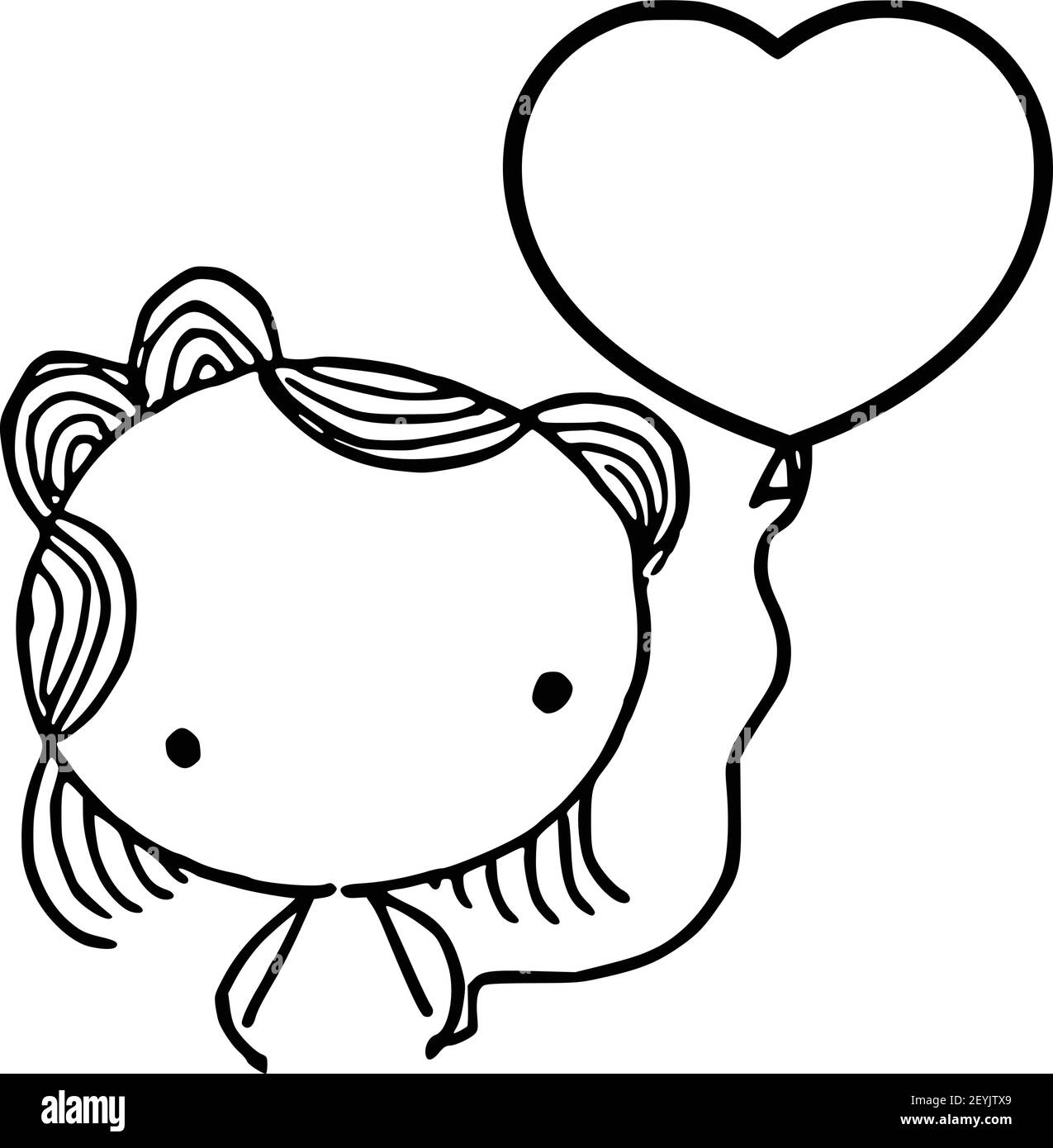 vector cartoon kids hold heart shape black and white Stock Vector Image ...