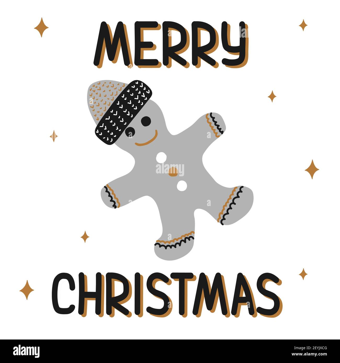 Merry Christmas gingerbread man on a white background in scandinavian ...