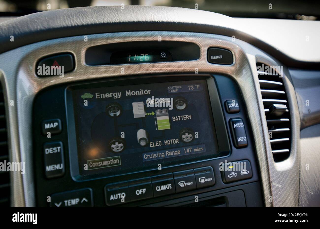A dashboard display shows information on the fuel cell in a hydrogen ...