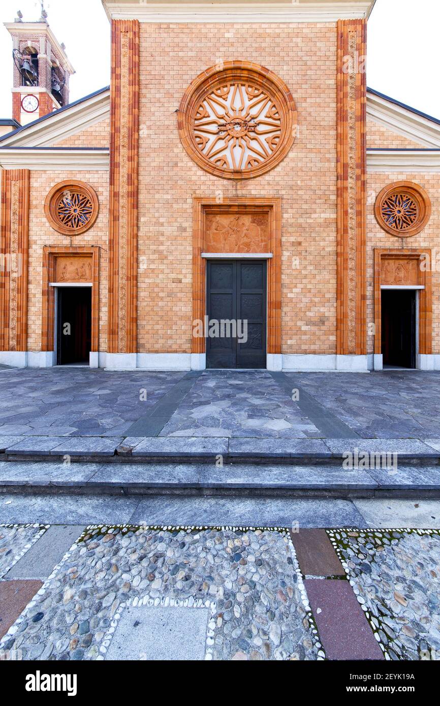 Church in the vergiate old closed brick tower sidewalk italy Stock ...
