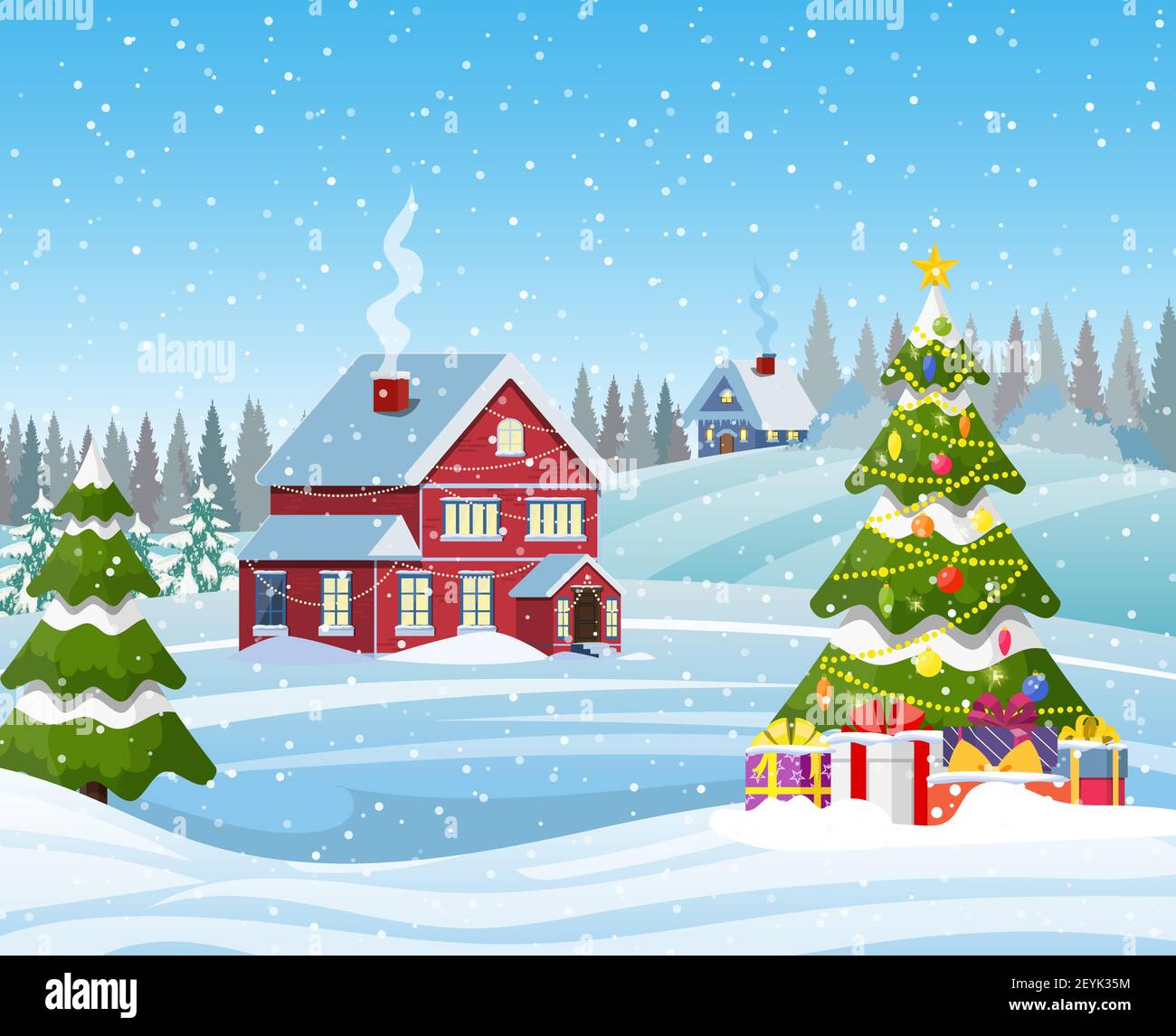 snowy village landscape Stock Vector Image & Art - Alamy