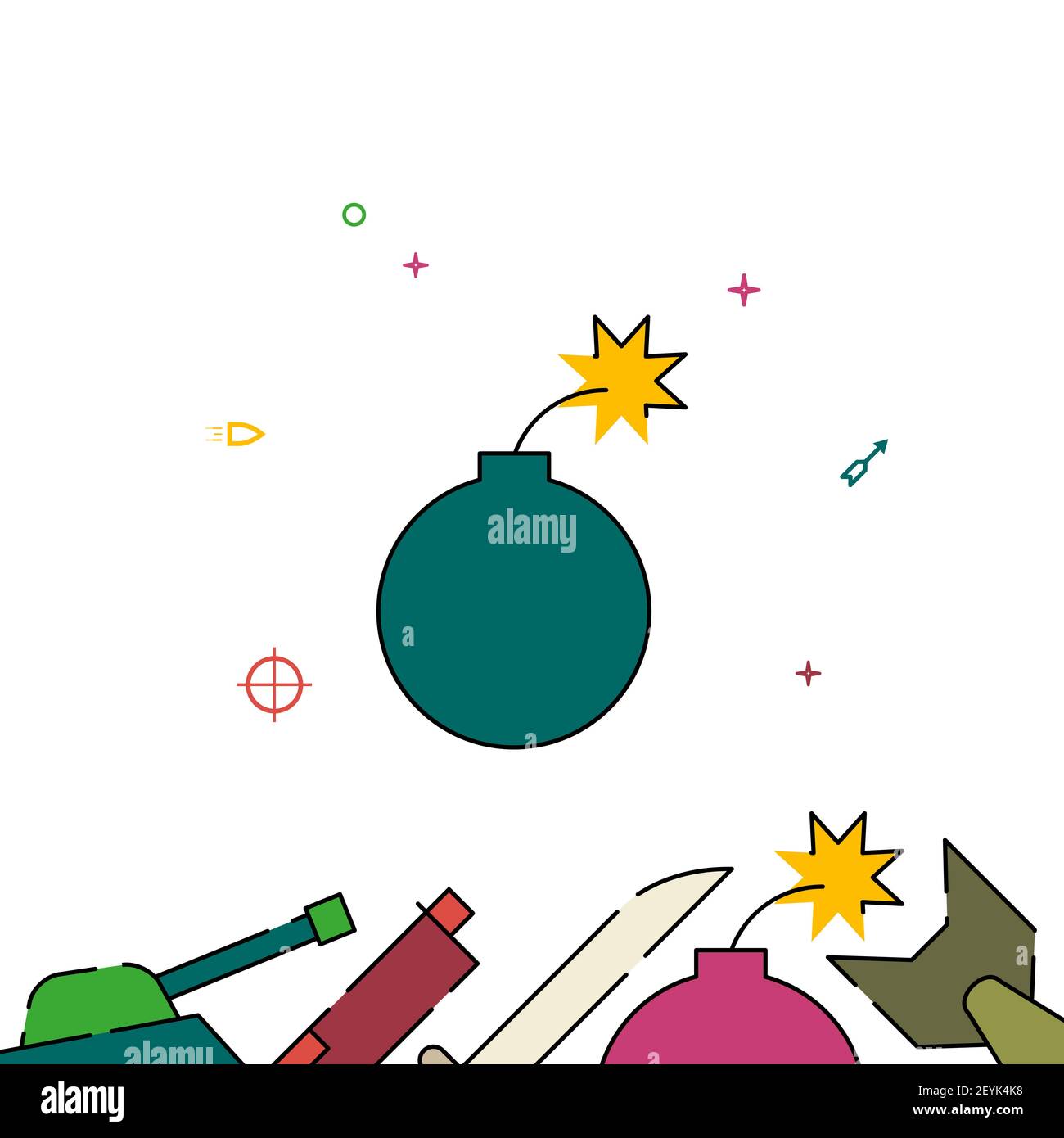 Hand bomb, grenade filled line icon, simple illustration, weapon ...