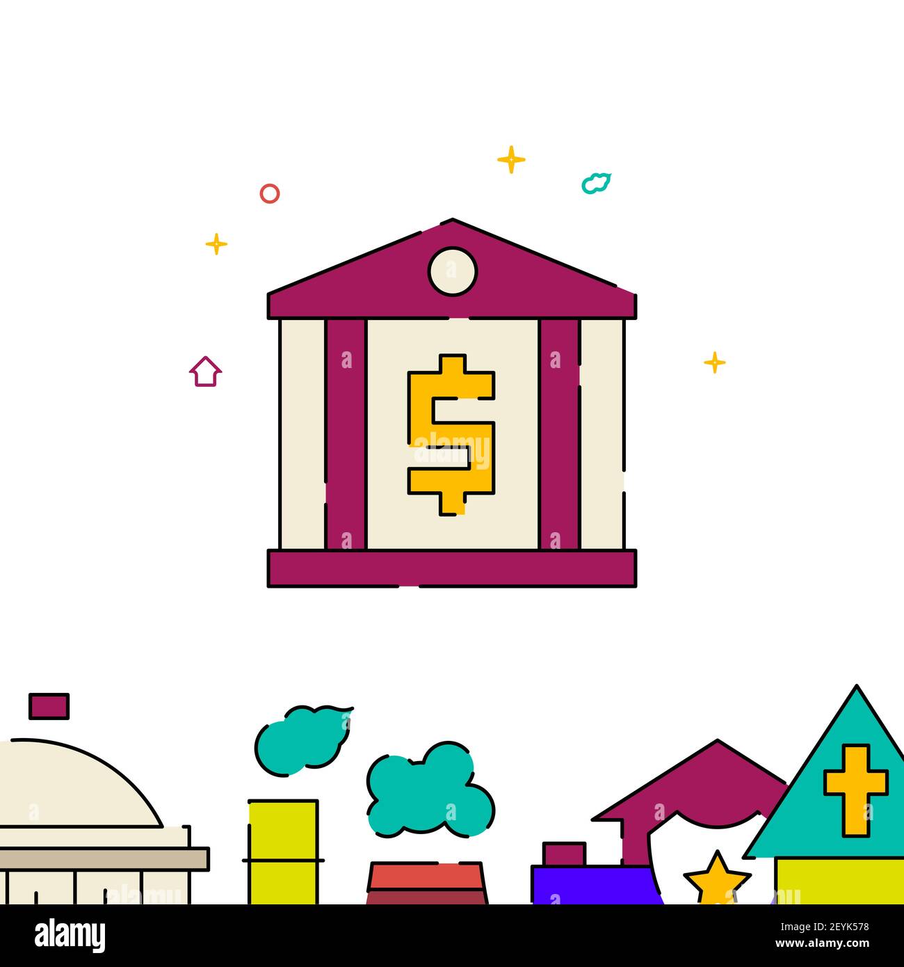 Bank filled line icon, simple illustration, building, house related ...