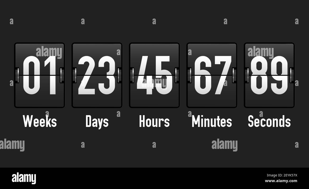Analog counter, mechanical airport display countdown showing weeks ...