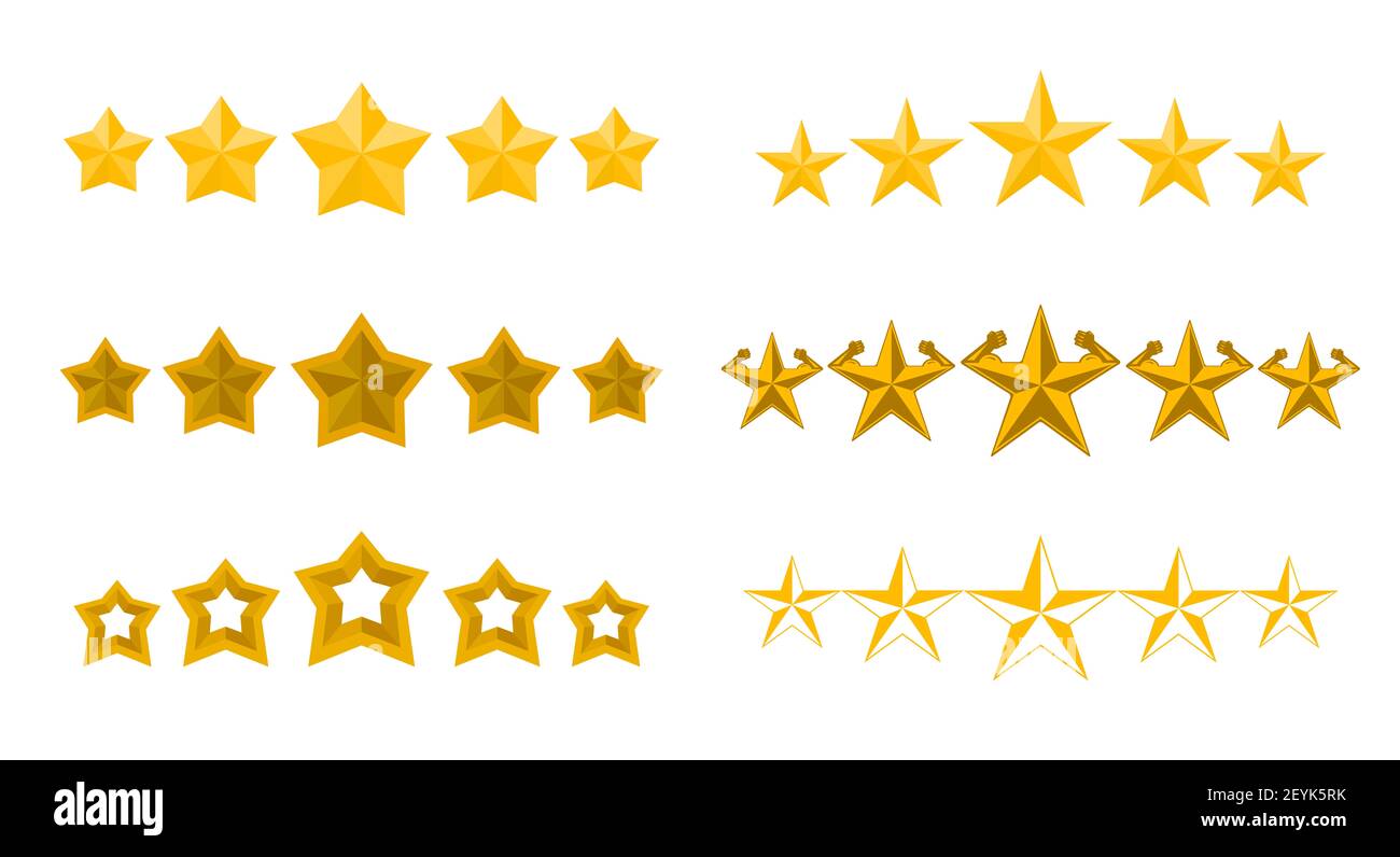 Five stars collection, illustration. 5 Gold stars rating set isolated ...