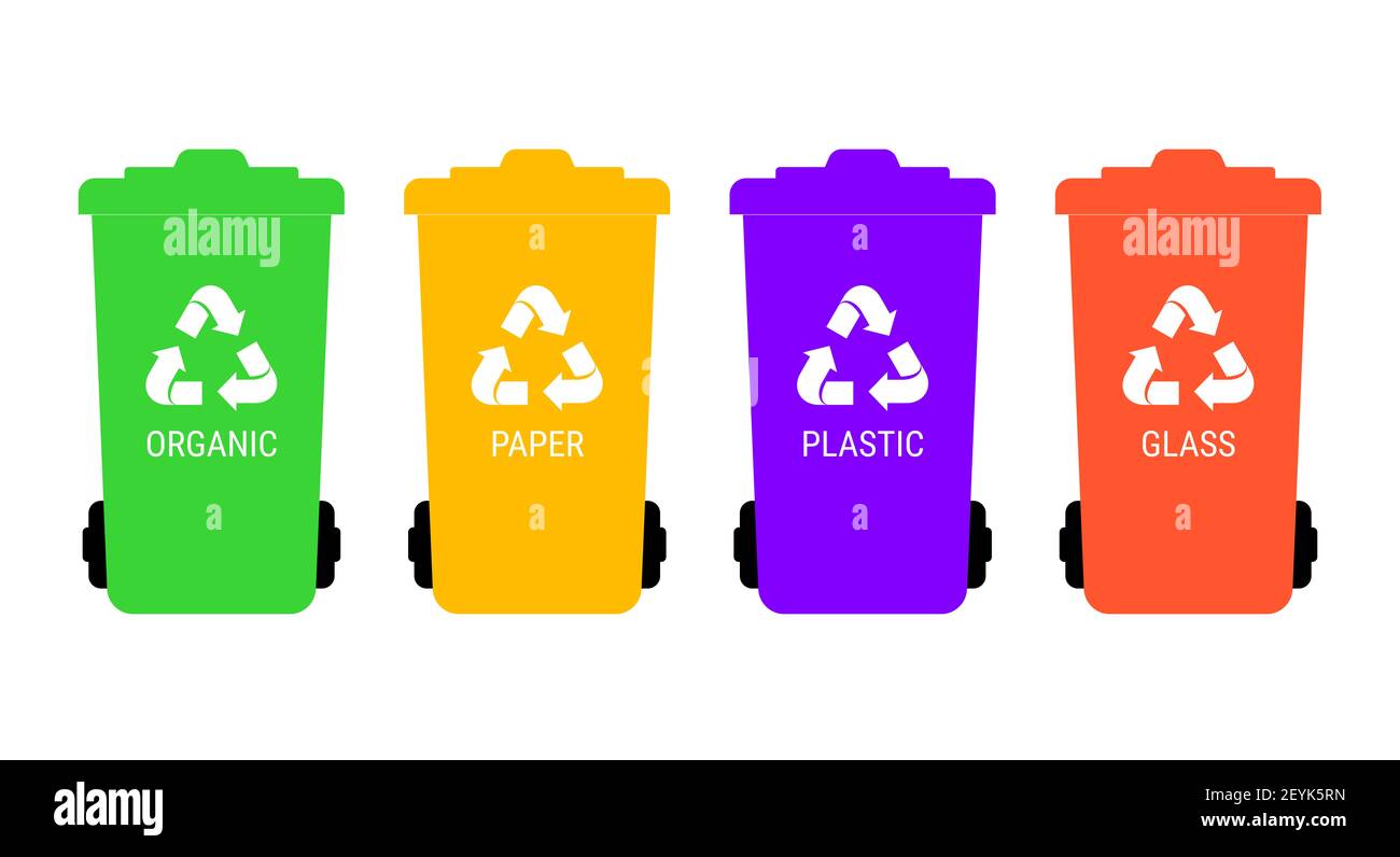 Separate garbage collection. Multicolored trash cans with corresponding ...