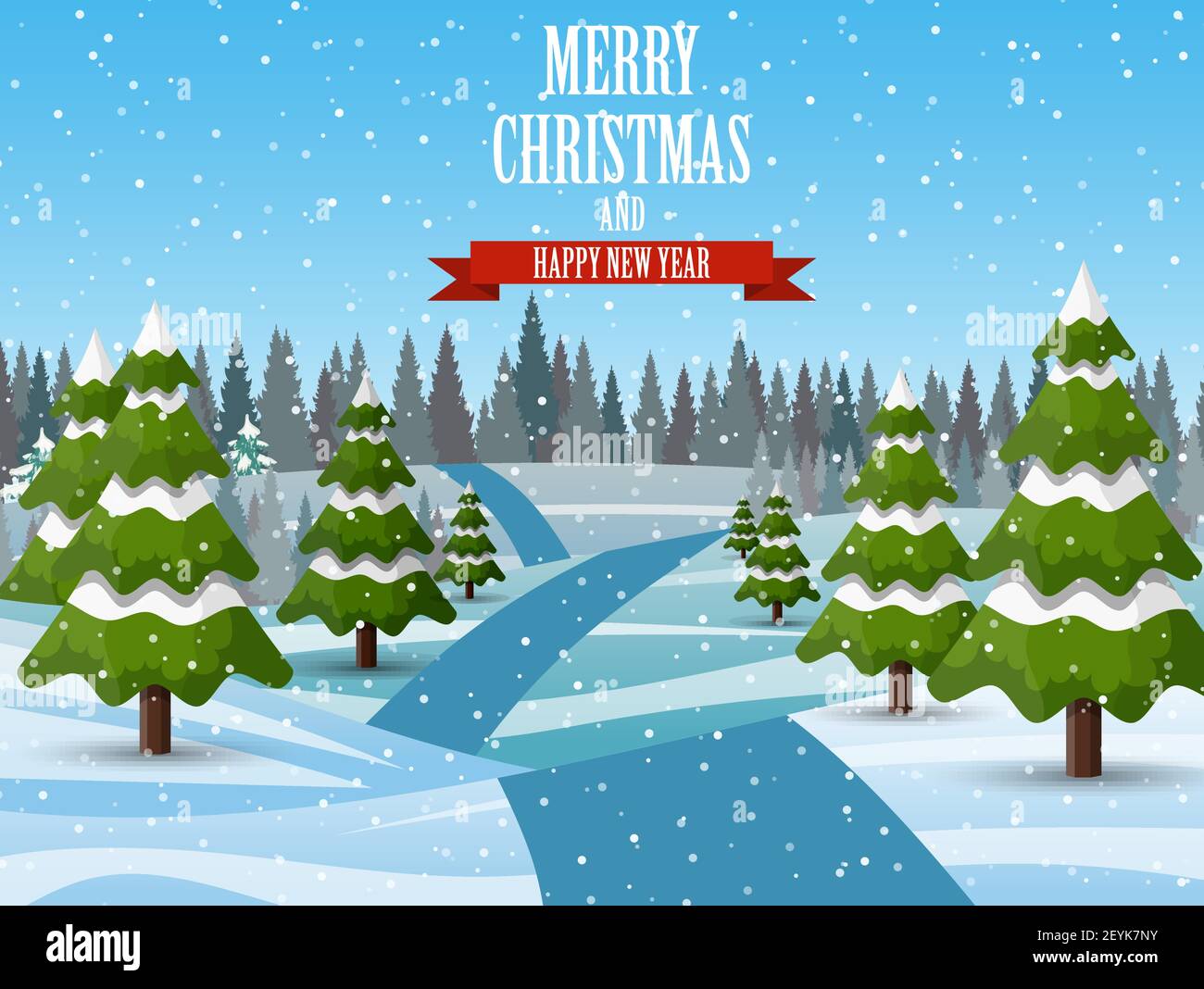 Christmas landscape background with snow and tree Stock Vector Image ...
