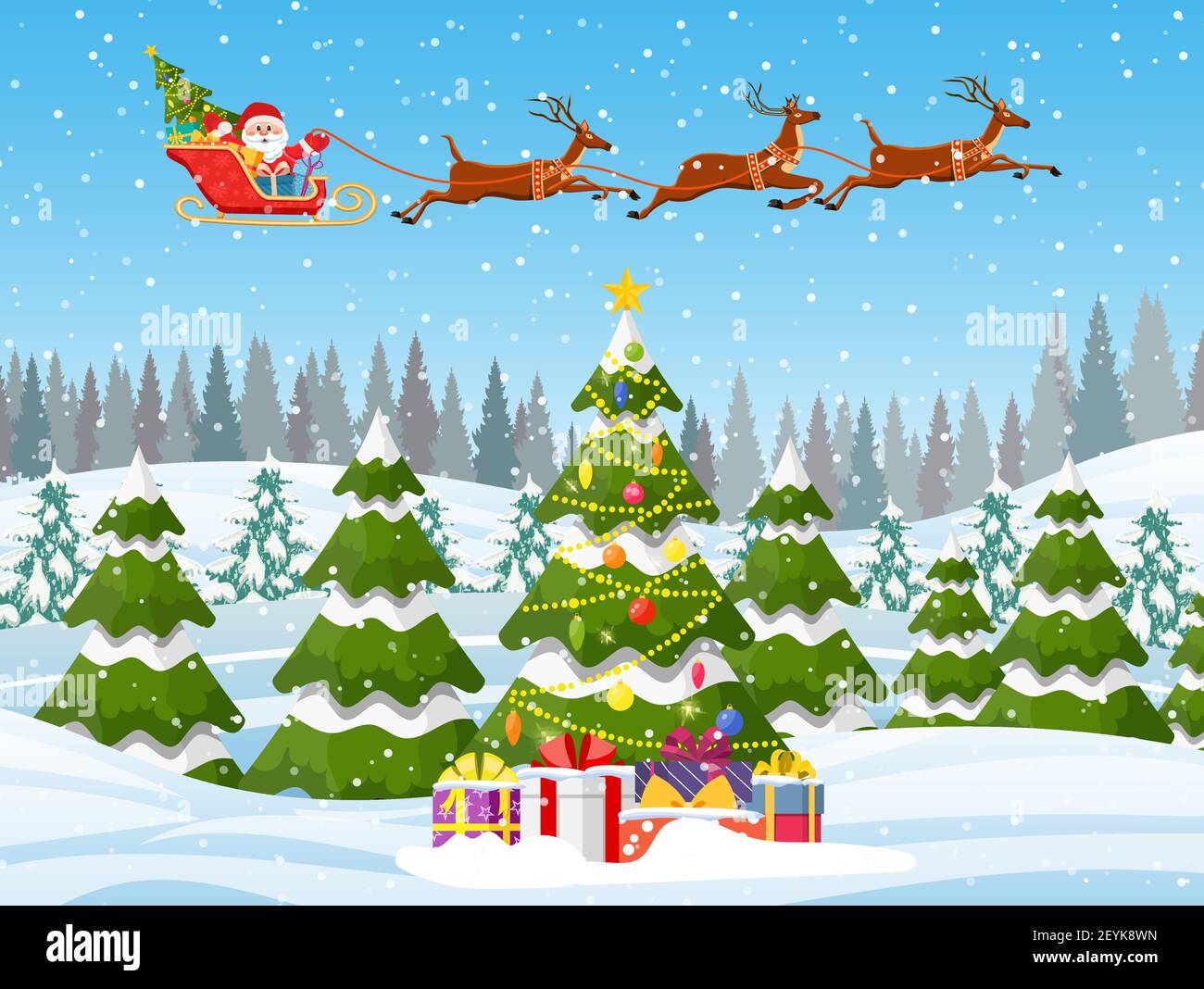 Christmas landscape background with snow and tree Stock Vector Image ...