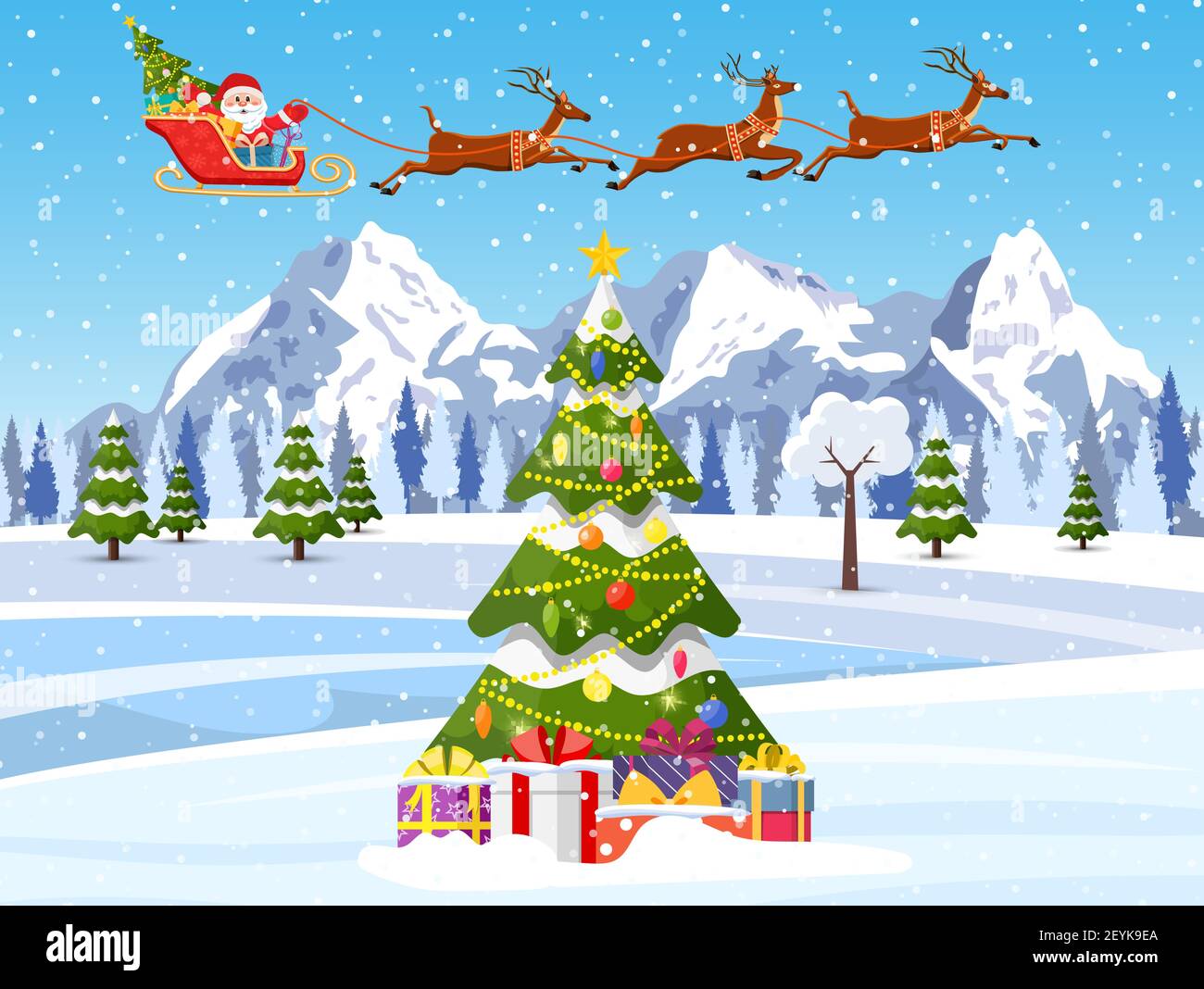 Christmas landscape background with snow and tree Stock Vector Image ...