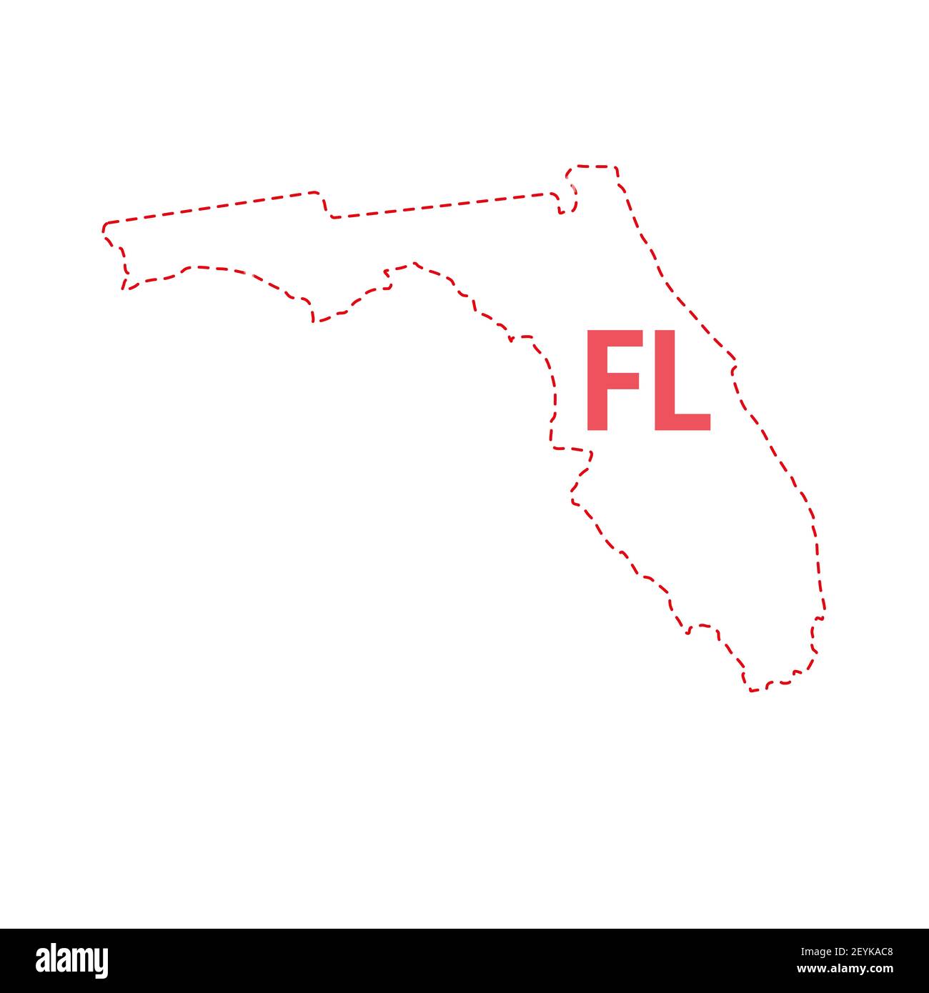 Florida US state map outline dotted border. illustration. Two-letter ...