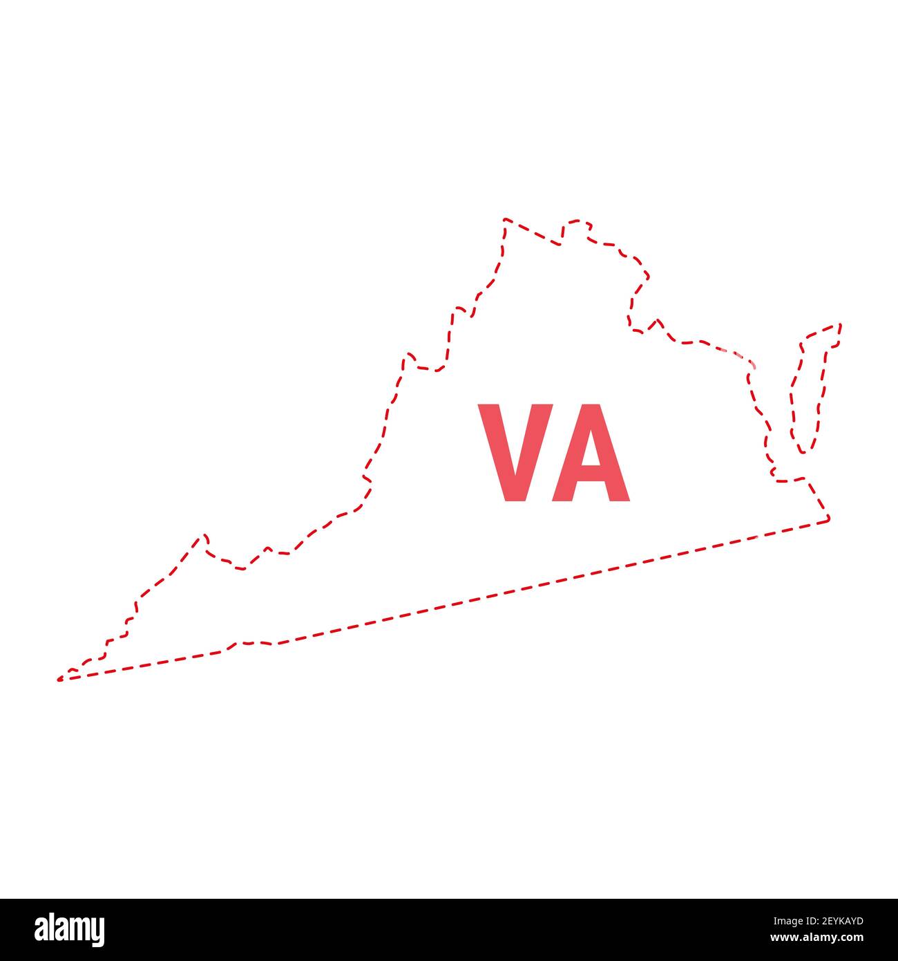 Virginia US state map outline dotted border. illustration. Two-letter ...