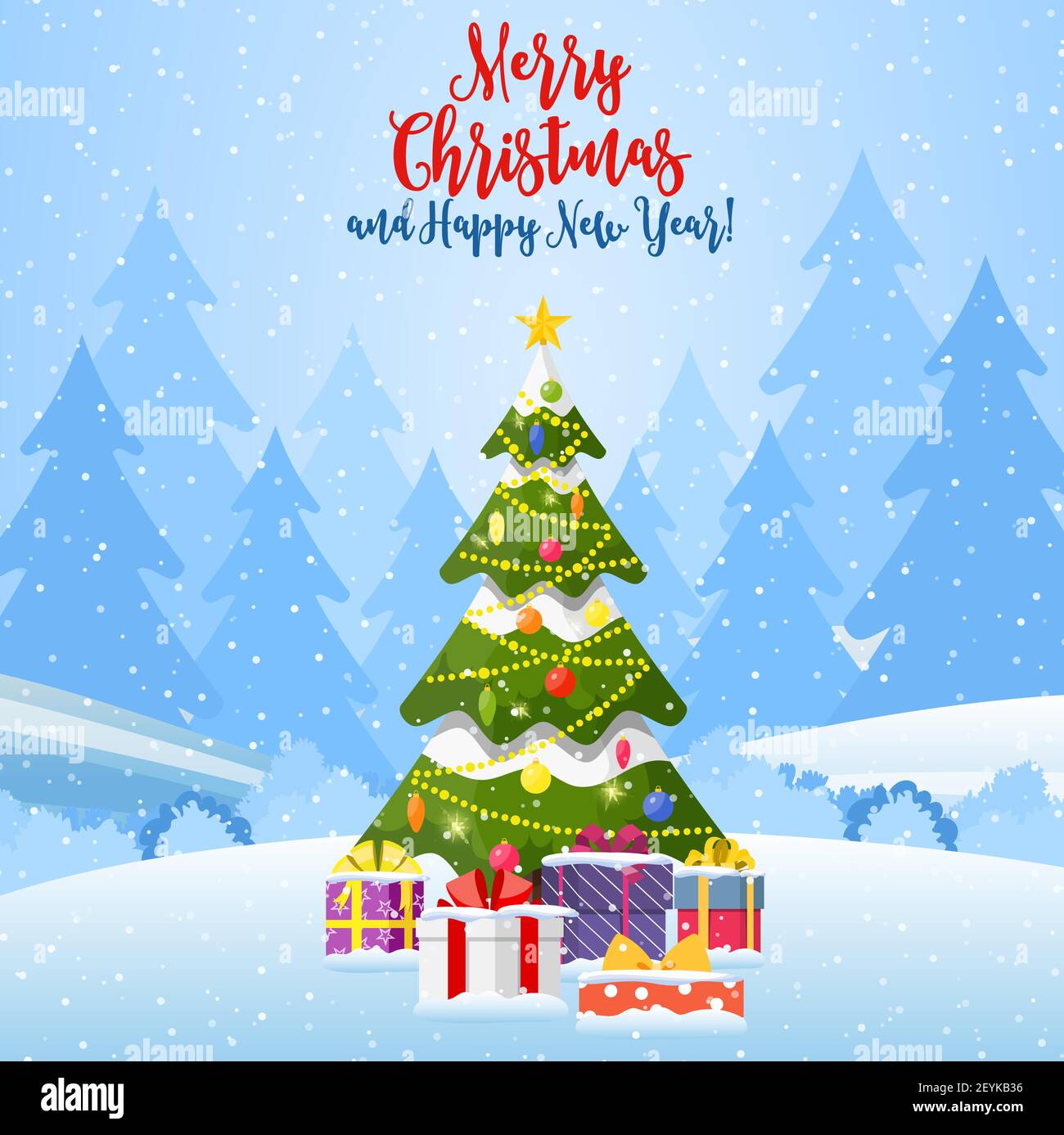 Christmas landscape background with snow and tree Stock Vector Image ...