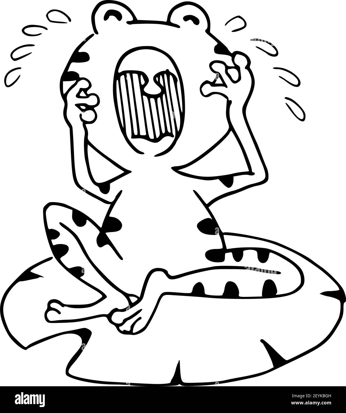 vector cartoon frog crying black and white Stock Photo - Alamy
