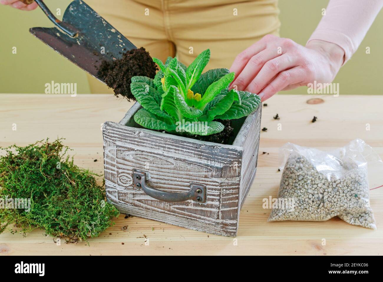 Florist at work: woman shows how to make a simple decoration with ...
