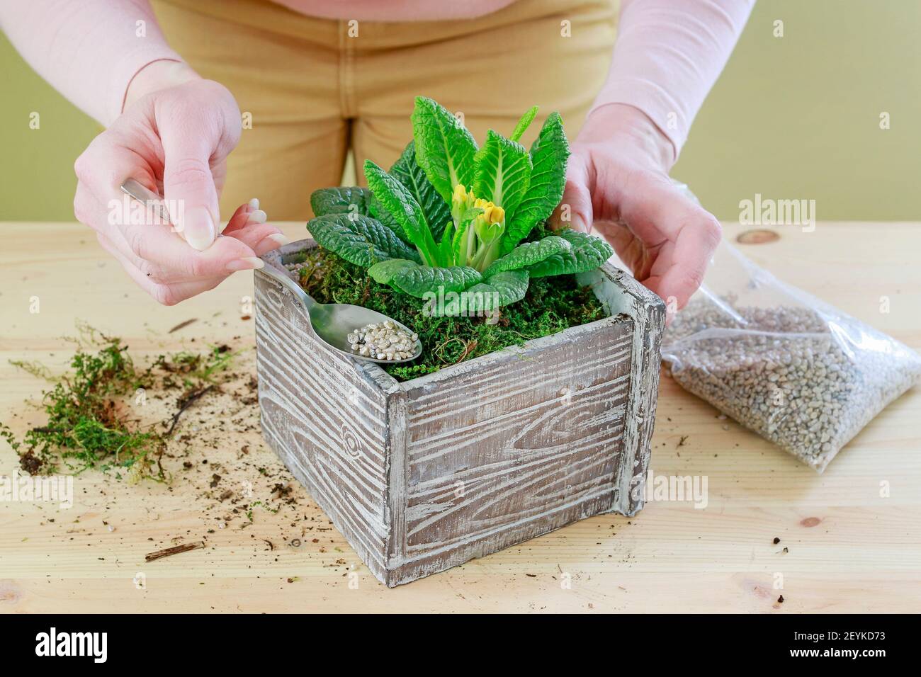 Florist at work: woman shows how to make a simple decoration with ...