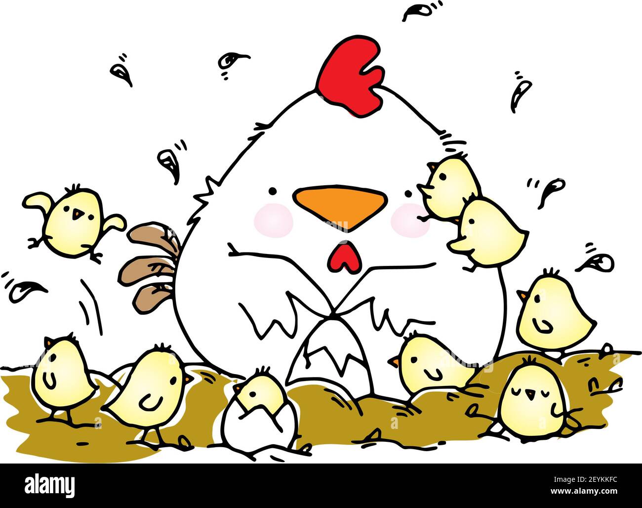 vector cartoon chicks and fat hen Stock Photo - Alamy